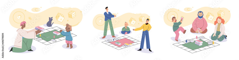 Game together. Family fun. Friendship time. Vector illustration. People ...