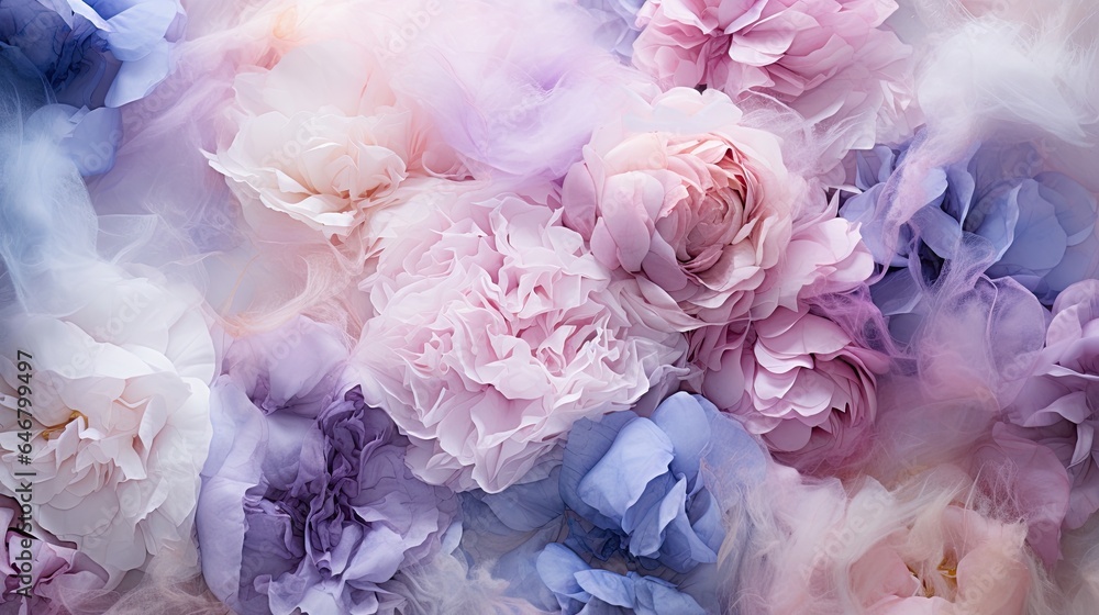 Flowers out of ice evaporating into a soft smoke,. Blooms dissolving ...