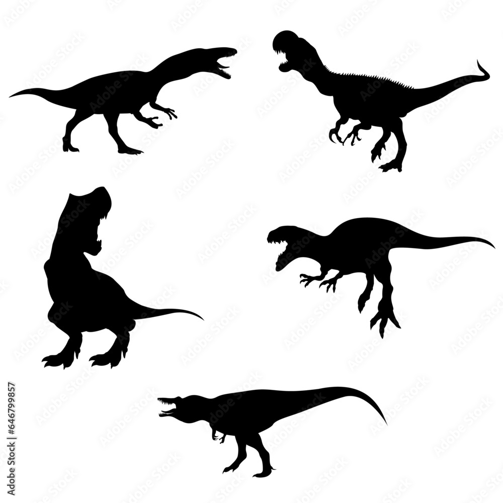 set of dinosaurs silhouettes, Dinosaur SVG Bundle, Tyrannosaurus Rex ...