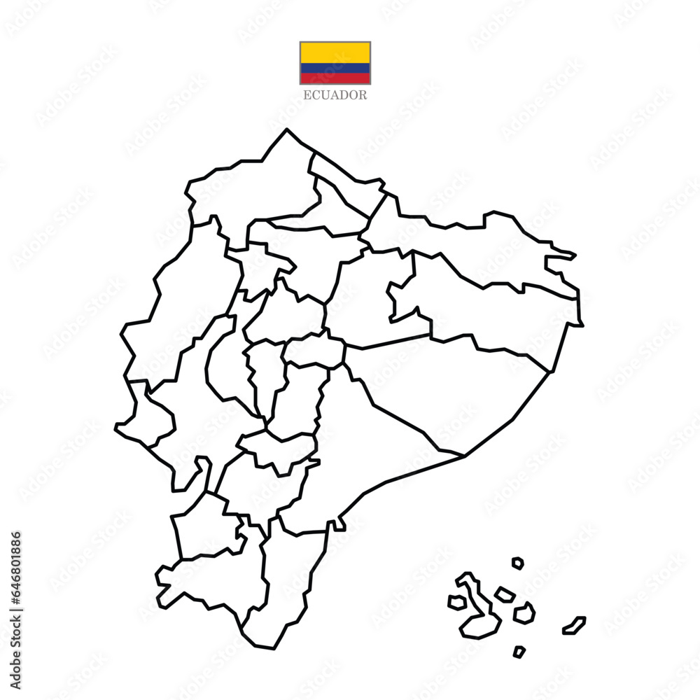 Ecuador contour vector map with state, flag in color. Background map ...