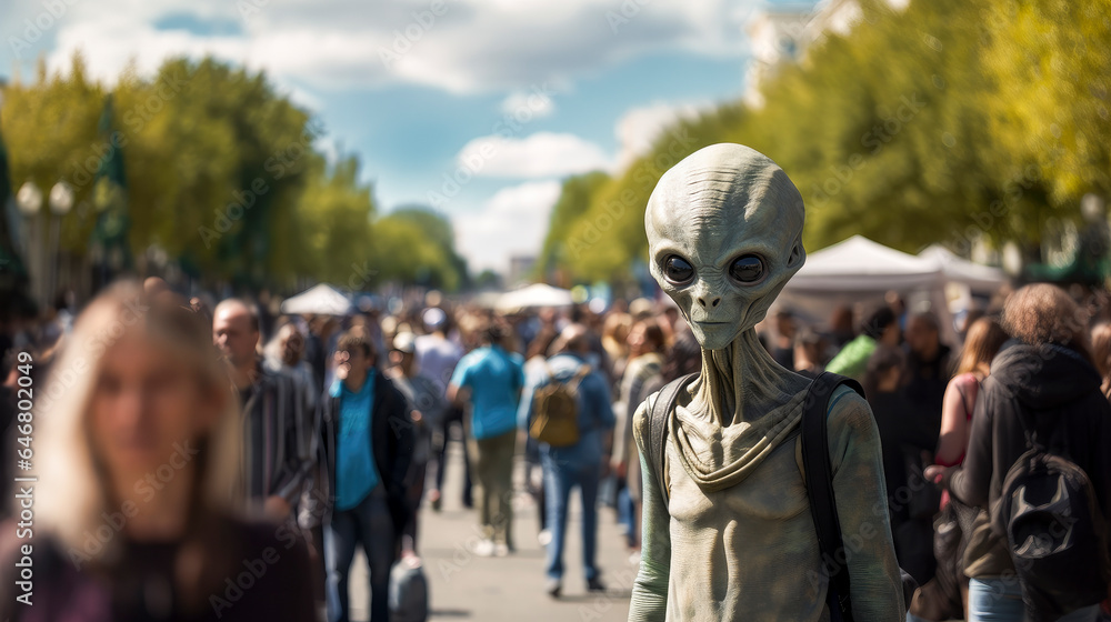 extraterrestrial alien walking among humans in a busy street - aliens ...