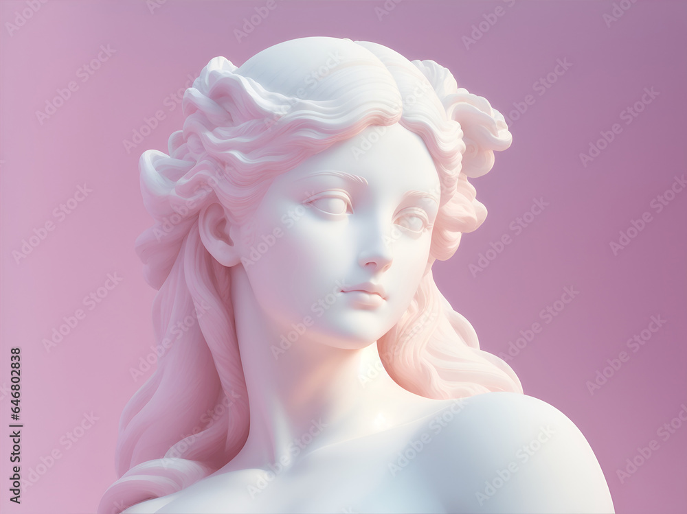 Gypsum statue of the head of beautiful woman in a pensive pose on a ...