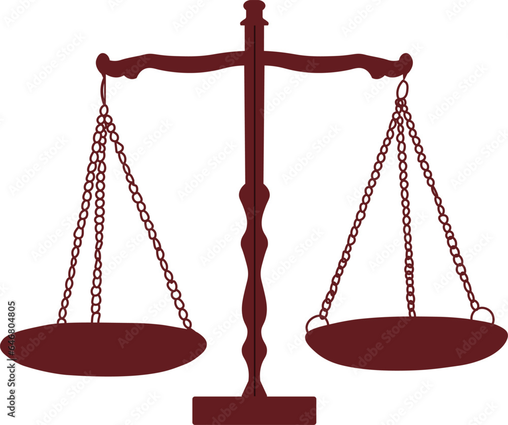 Balance scales red icon. Judge scale silhouette image, trading weight ...