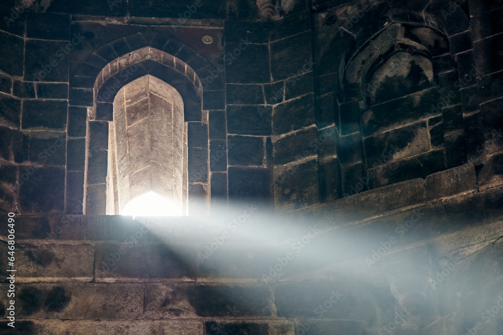 Beam of light from window of ancient indian tomb Bada Gumbad in New ...