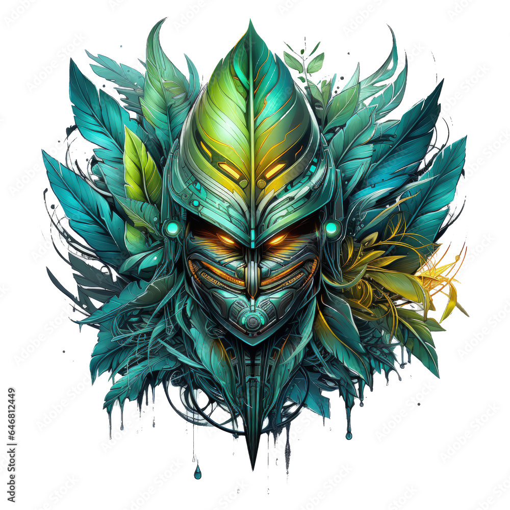 A captivating and futuristic marijuana leaf t-shirt design set in a ...