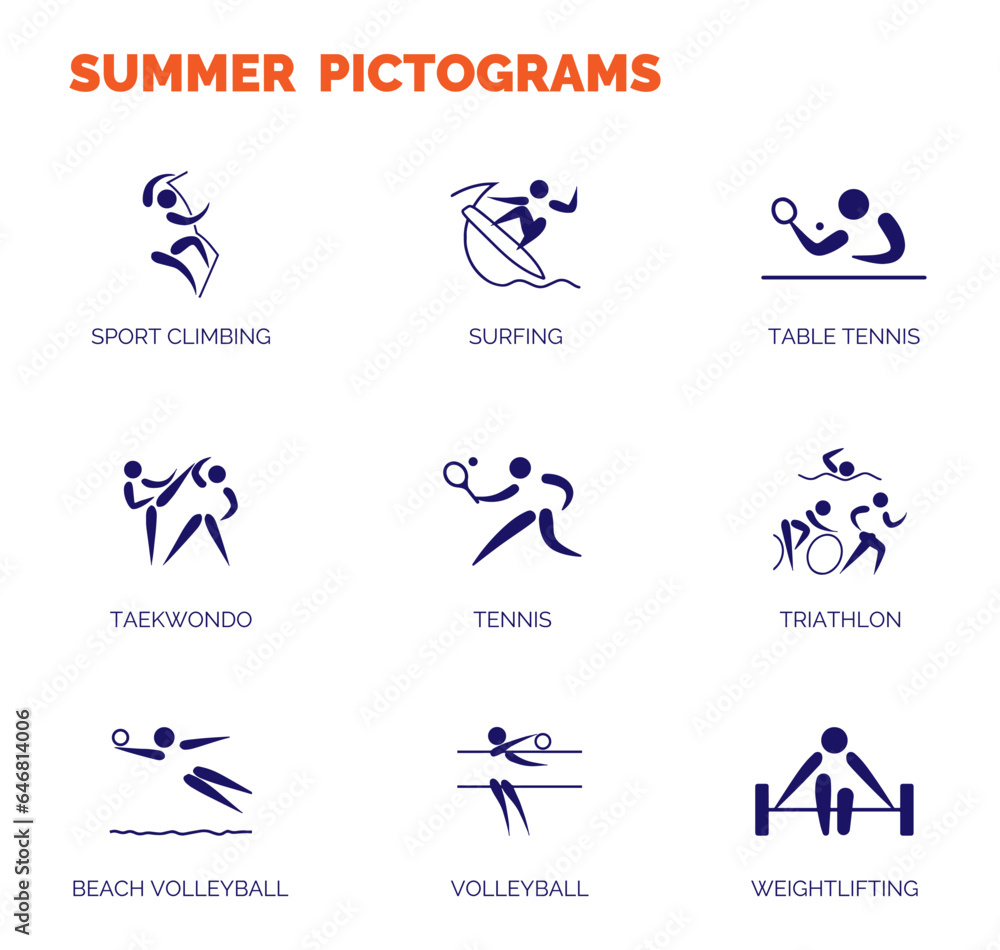 Summer sports icons. Vector isolated pictograms on white background ...