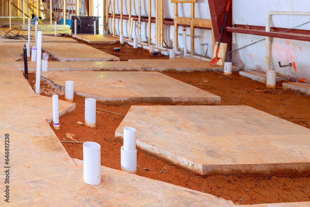 Drainage pvc pipe concrete floor reveals exposed endings for future ...