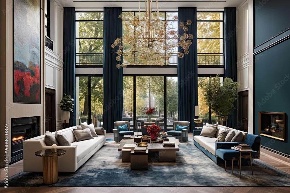 beautiful living room in modern classic room interior design with wall ...