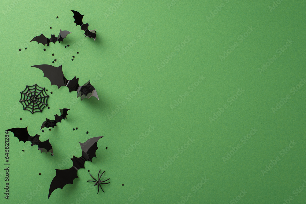 Immerse in a Halloween masterpiece! Top-down view of spooky decorations ...