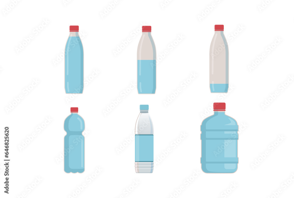 Bottles for water in different shapes vector illustrations set. Cartoon ...