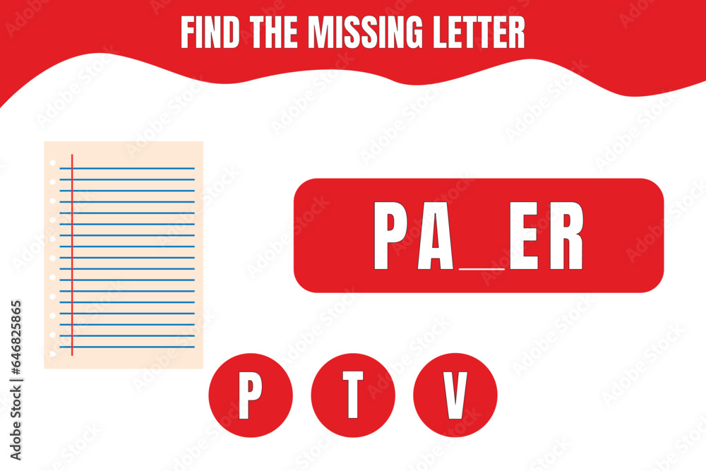 Find the missing letter. Paper vector. Educational game for preschool ...