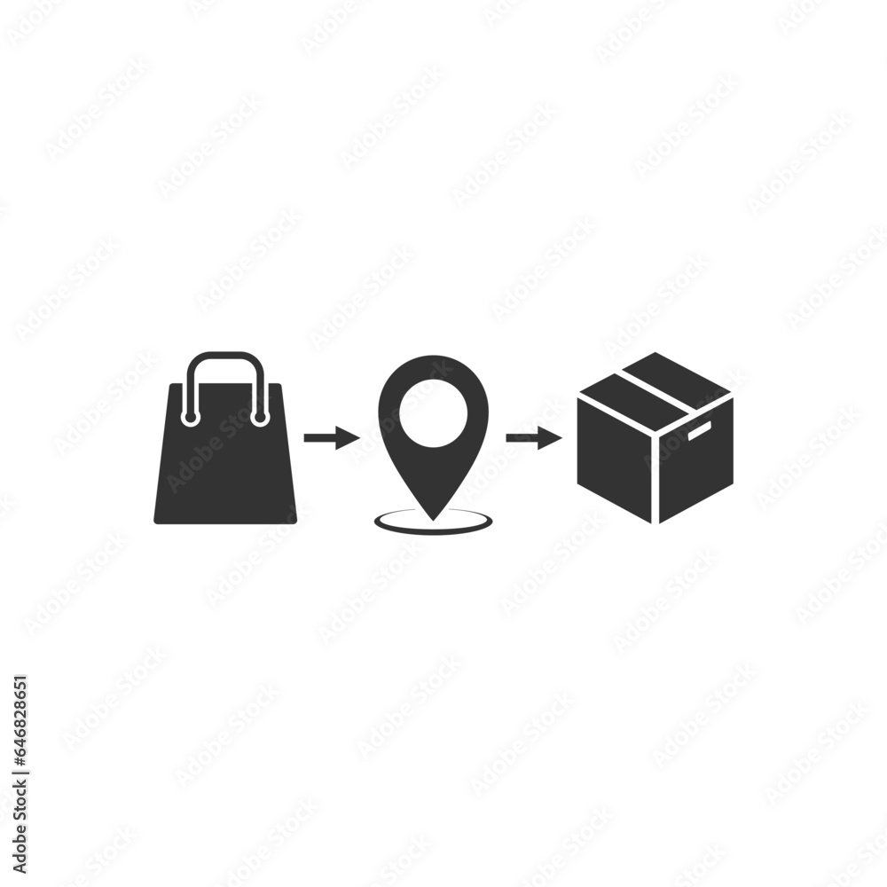 Click and collect order, icon, delivery truck, delivery services steps ...