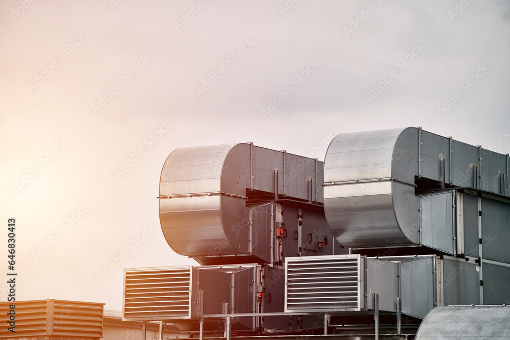 Commercial Pump HVAC. Condenser and compressor on the roof of the ...