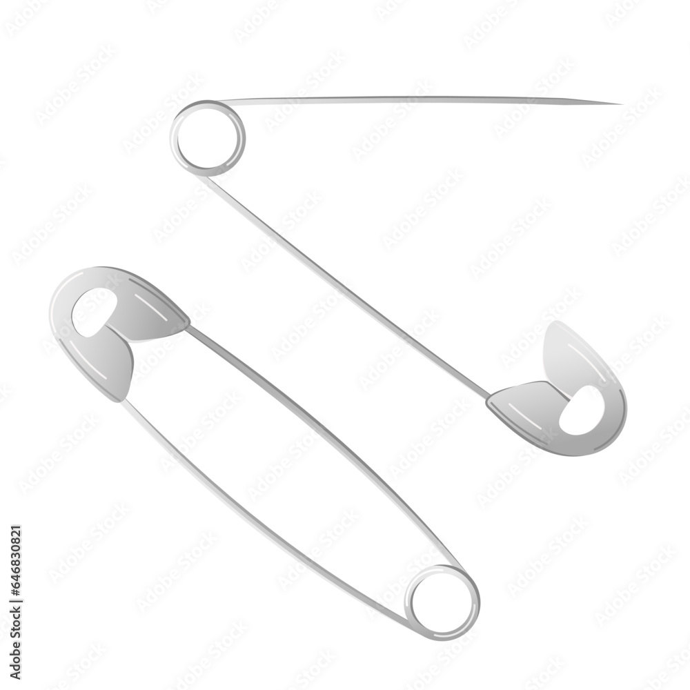 Open and closed safety pin cartoon vector illustration. Isolated on ...
