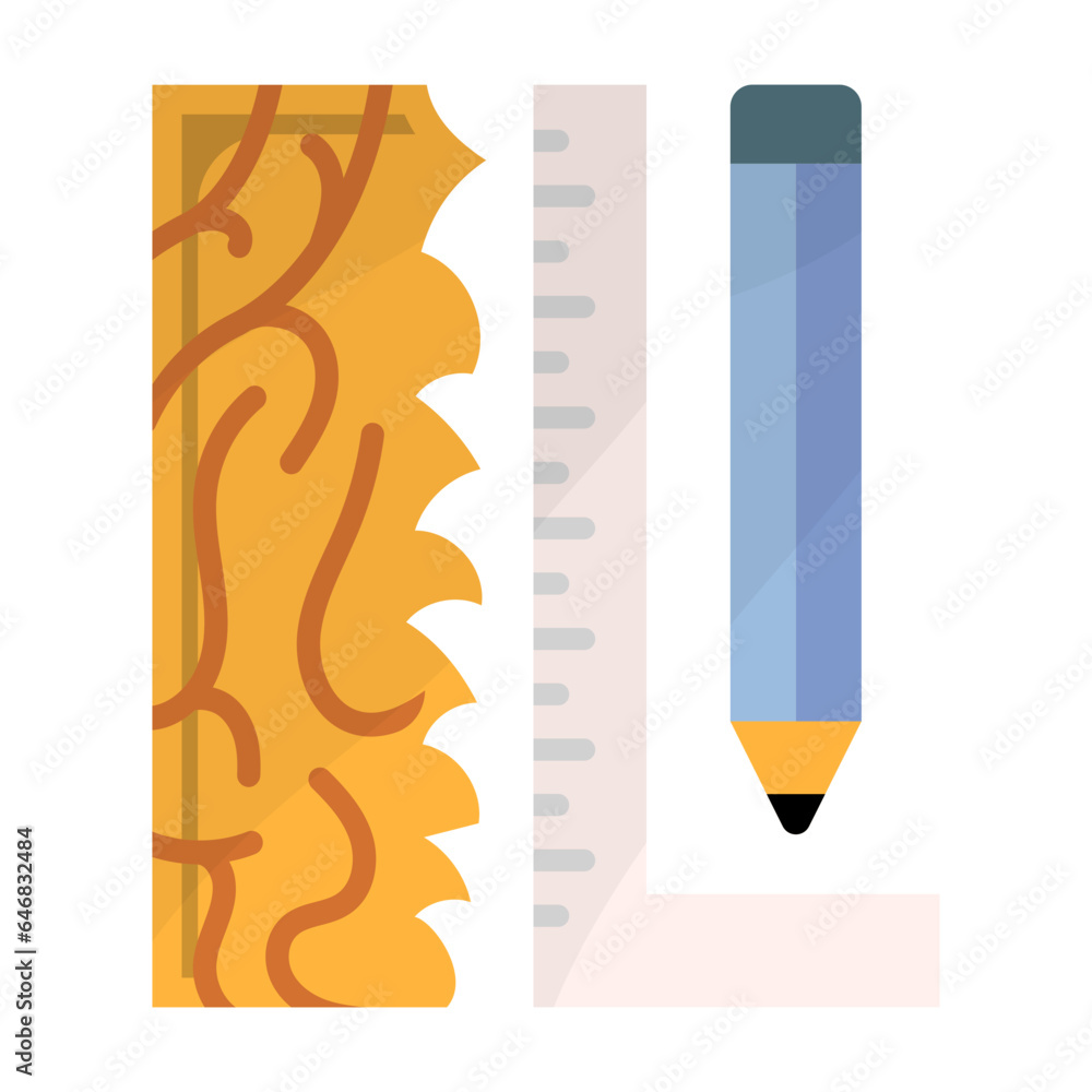 Timber Slab, Right Angled Scale and Marker Pencil concept, vector color ...