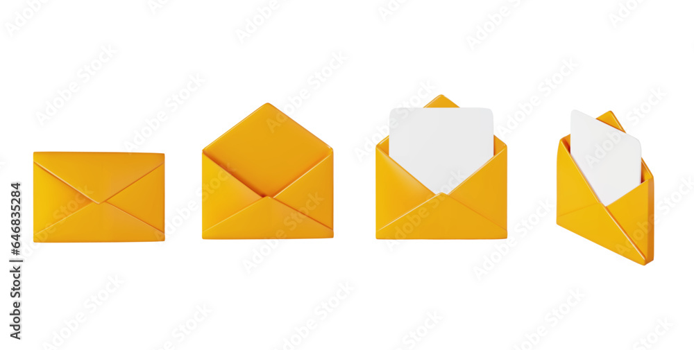 Render of an icon of a yellow open mail envelope, closed, and an ...