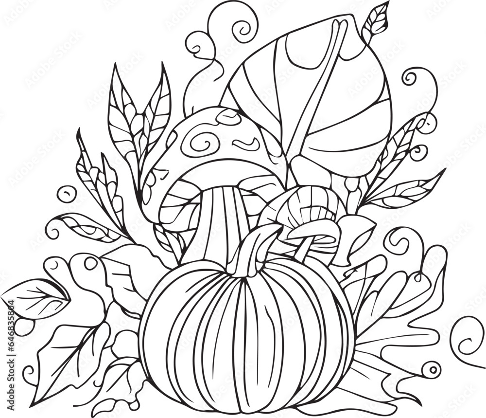 pumpkin with leaves, Harvest autumn coloring pages, fall harvest ...