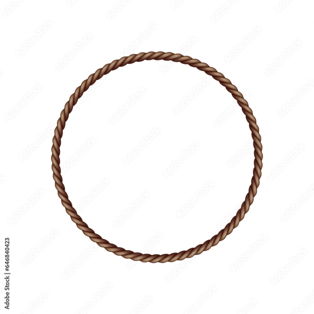 Rope frame isolated on white background. Vector brown round texture ...