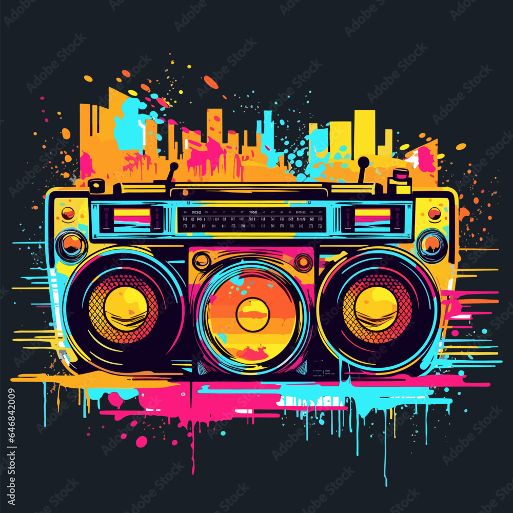 Portable cassette retro player boombox in abstract graffiti style with ...
