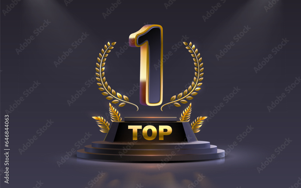 Top 1 best podium award sign, golden object. Vector illustration 素材庫向量圖 ...
