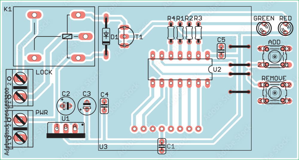 Vector printed circuit board of an electronic device with components of ...