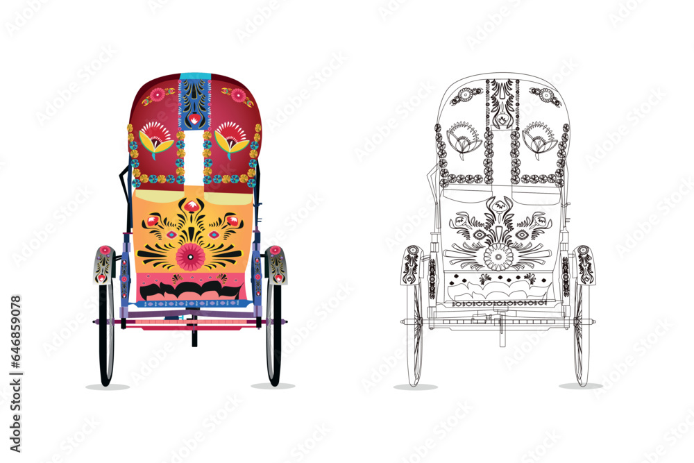 Colorful rickshaw backside illustration Bangladeshi Rickshaw art Tri ...