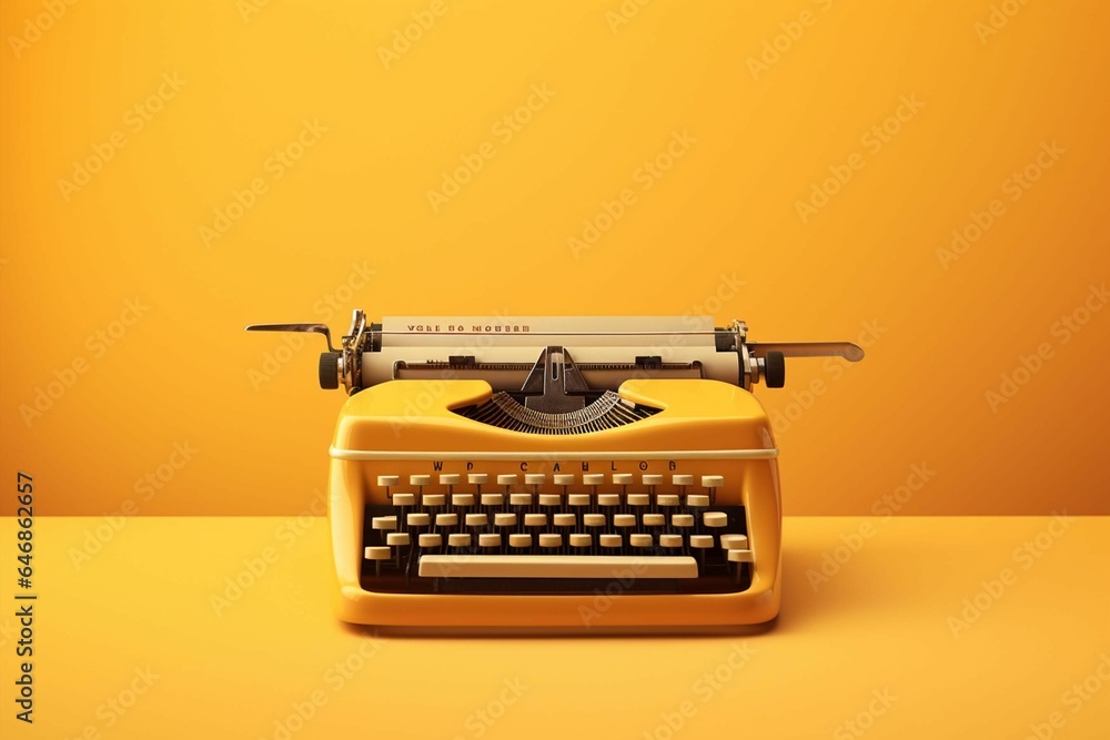 AI generated illustration of a vintage yellow typewriter on the yellow ...