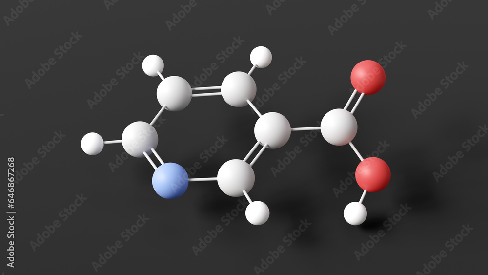 niacin molecule, molecular structure, nicotinic acid, ball and stick 3d ...