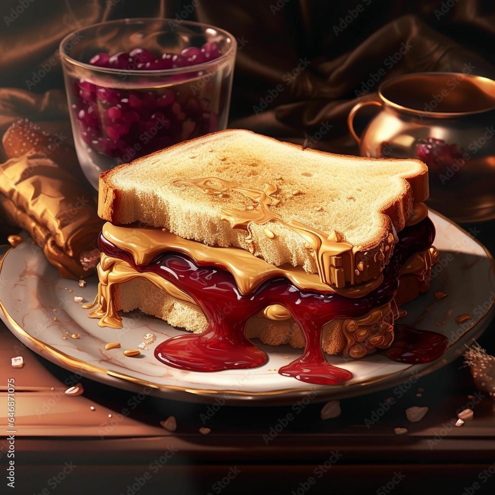 AI generated illustration of a stack of sandwiches with dipping jam and ...