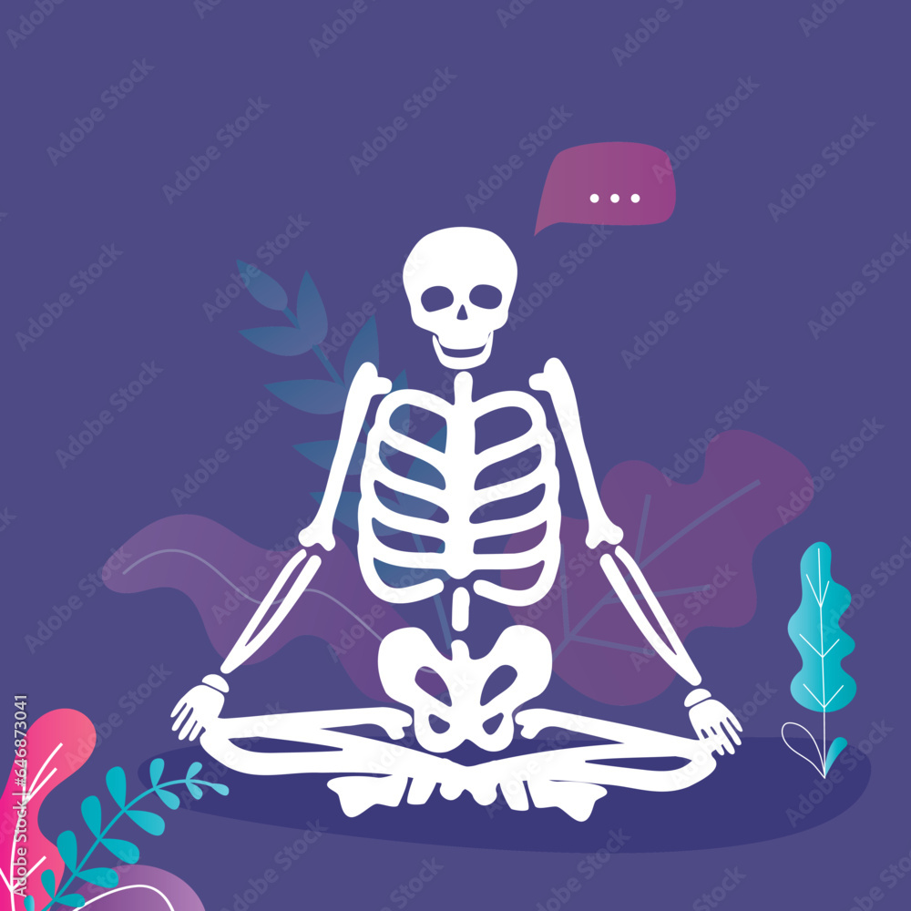 Human Skeleton in yoga lotus pose. meditating skeleton. Comic ...