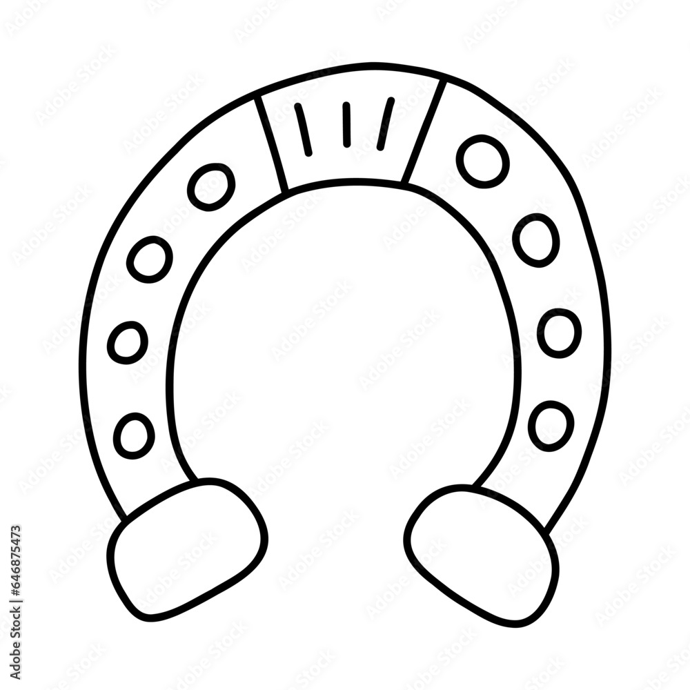 Cute doodle with hand drawn outline of lucky horseshoe. Symbol of good ...