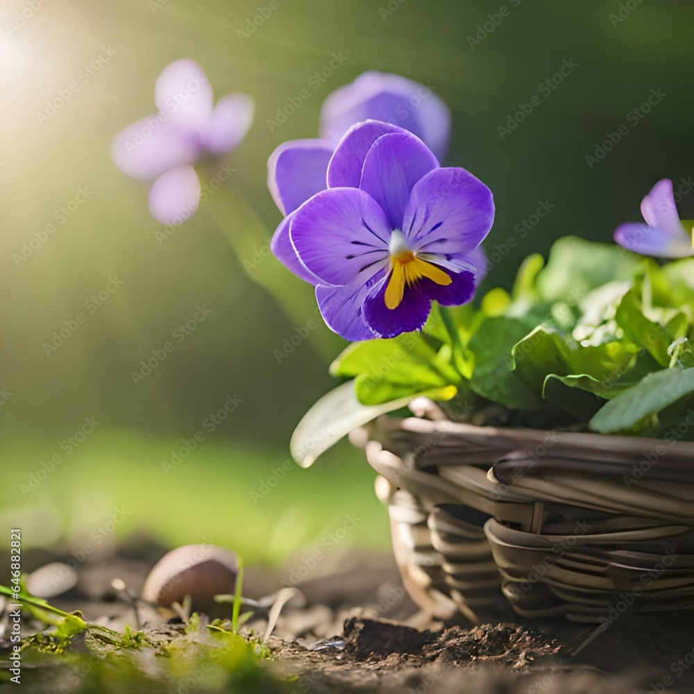 Flower bed with Common violets (Viola Odorata) flowers in bloom ...