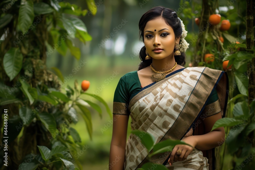 Beautiful Woman in Traditional Assamese Attire Stock Photo | Adobe Stock