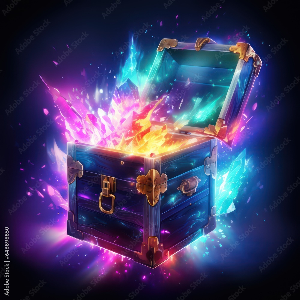 Treasure Chest Filled with Light and Psychedelic Burst of Colored Light ...