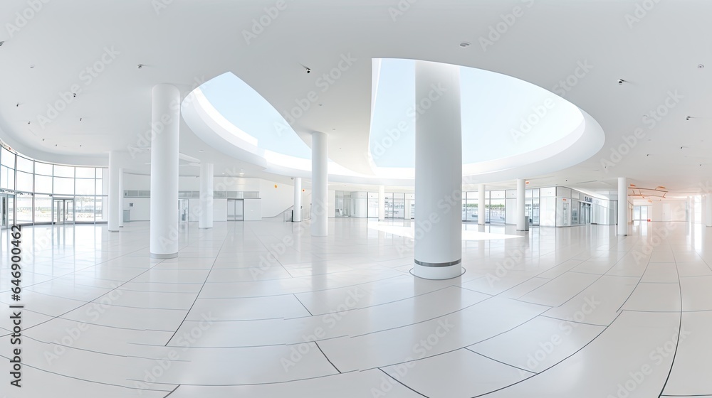 Modern white building interior illustrated in full 360 degree HDRI ...