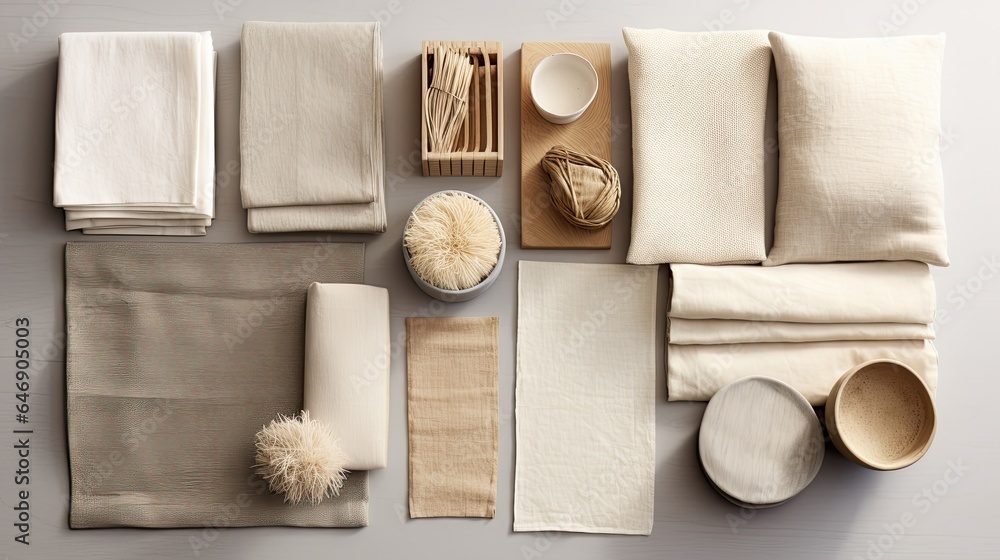 Collection of linen materials in neutral tones, highlighting the ...