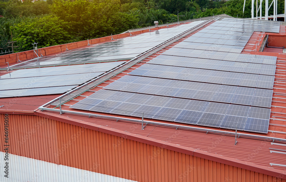 A solar roof system in a building that installs solar panels on the ...