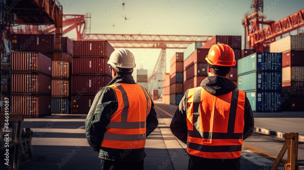 Engineer working on and inspecting the quality of cargo ship containers ...