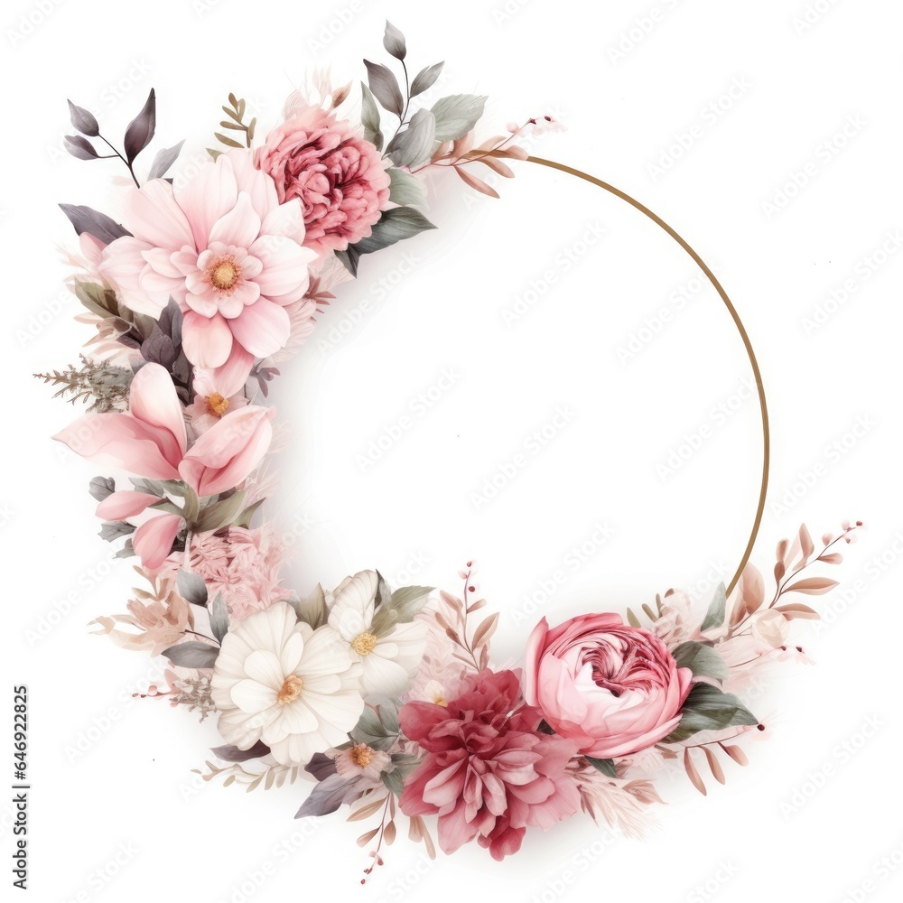 Beautiful round floral frame white background. Generative AI image ...