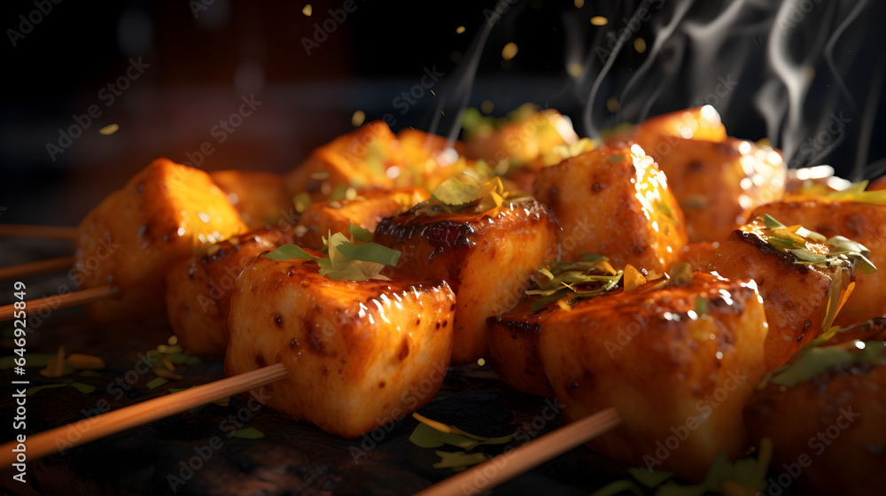 Barbeque Paneer Tikka clouseup Stock Photo | Adobe Stock