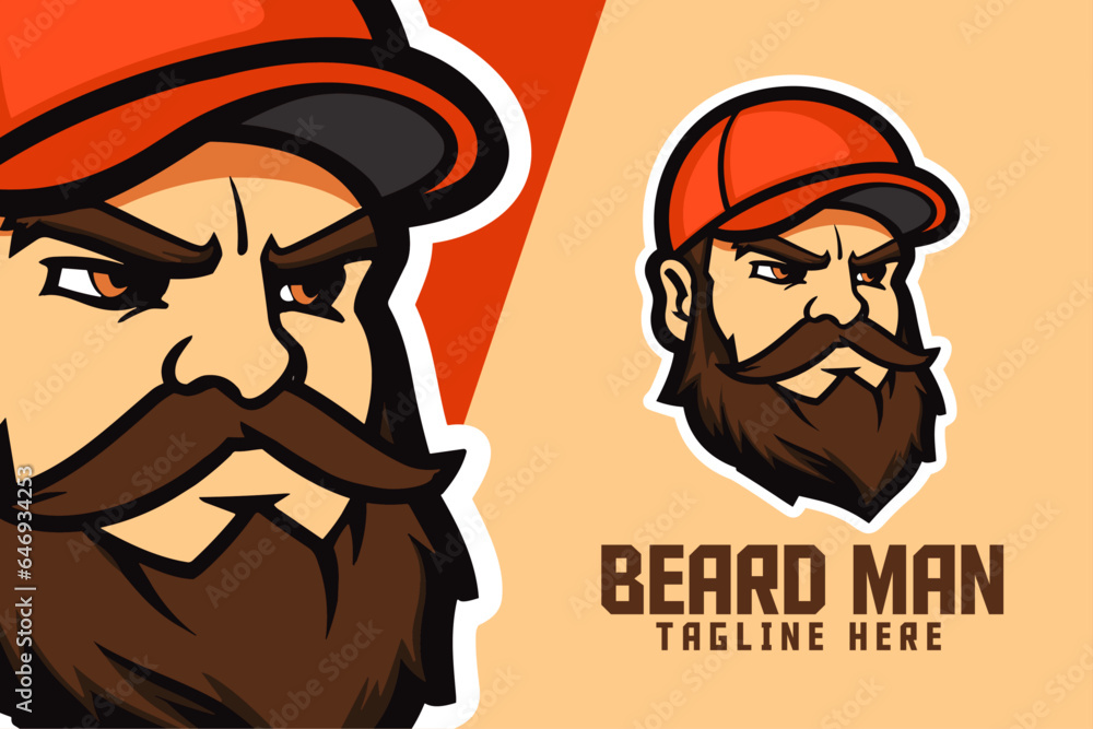 Sport and Esport Bearded Man Head Mascot Logo: A logo featuring a ...