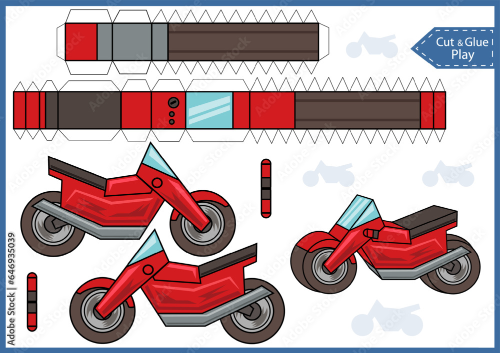 Craft game cut and glue paper 3d motorbike. Kids papercraft template ...