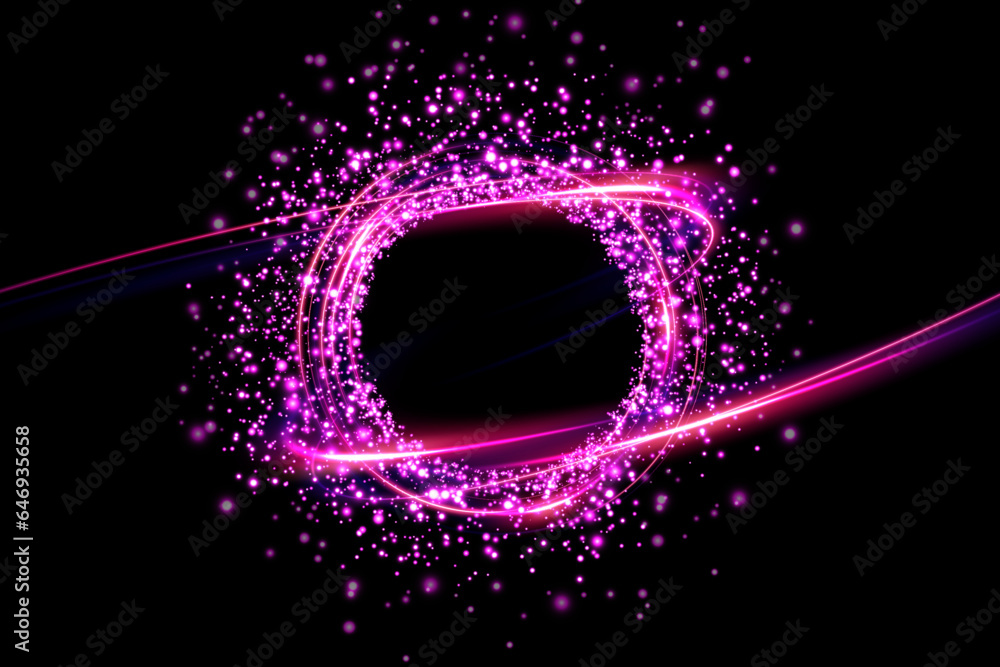 Magic fantasy portal. Round light frame, with small particles of dust ...