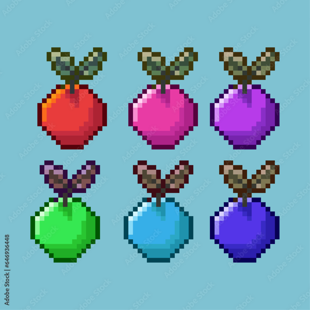 Pixel art sets of apple fruit for loot with variation color items asset ...
