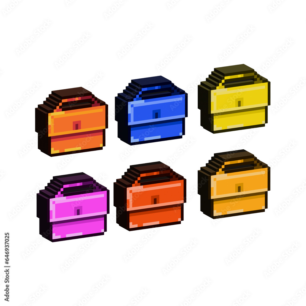 Isometric Pixel art 3d of bag for items asset. simple 3d of bags on ...