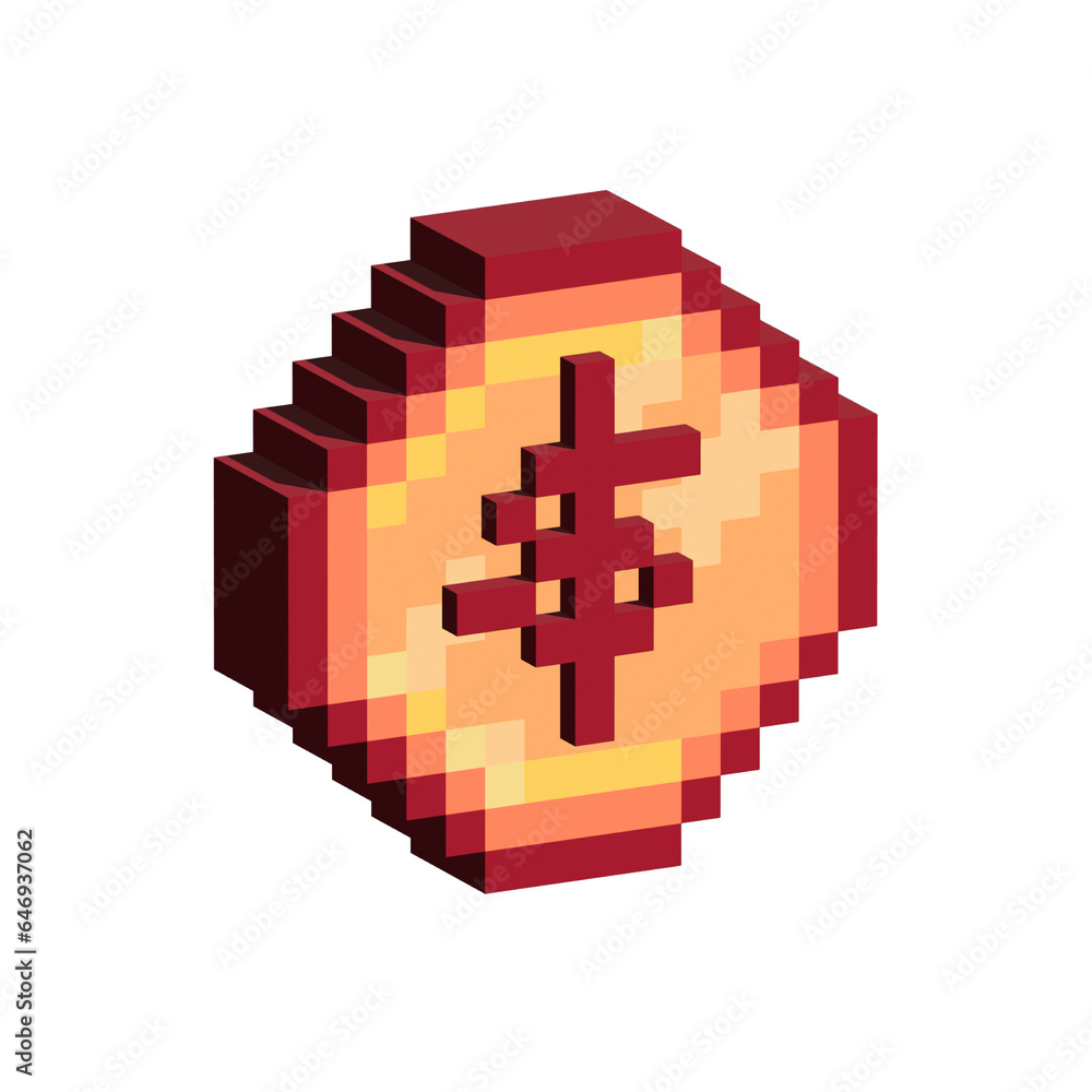 Isometric Pixel art 3d of coin business for items asset. simple 3d of ...