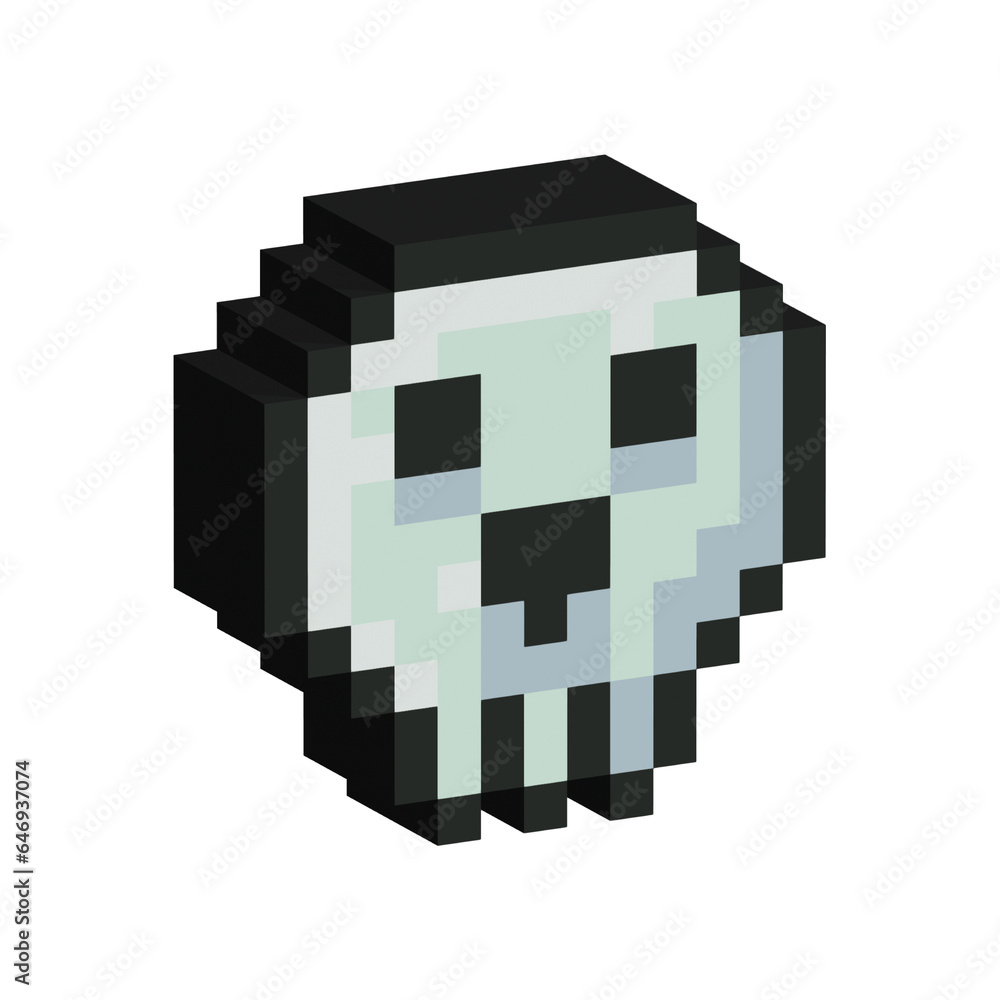 Isometric Pixel art 3d of skeleton head bones for items asset halloween ...