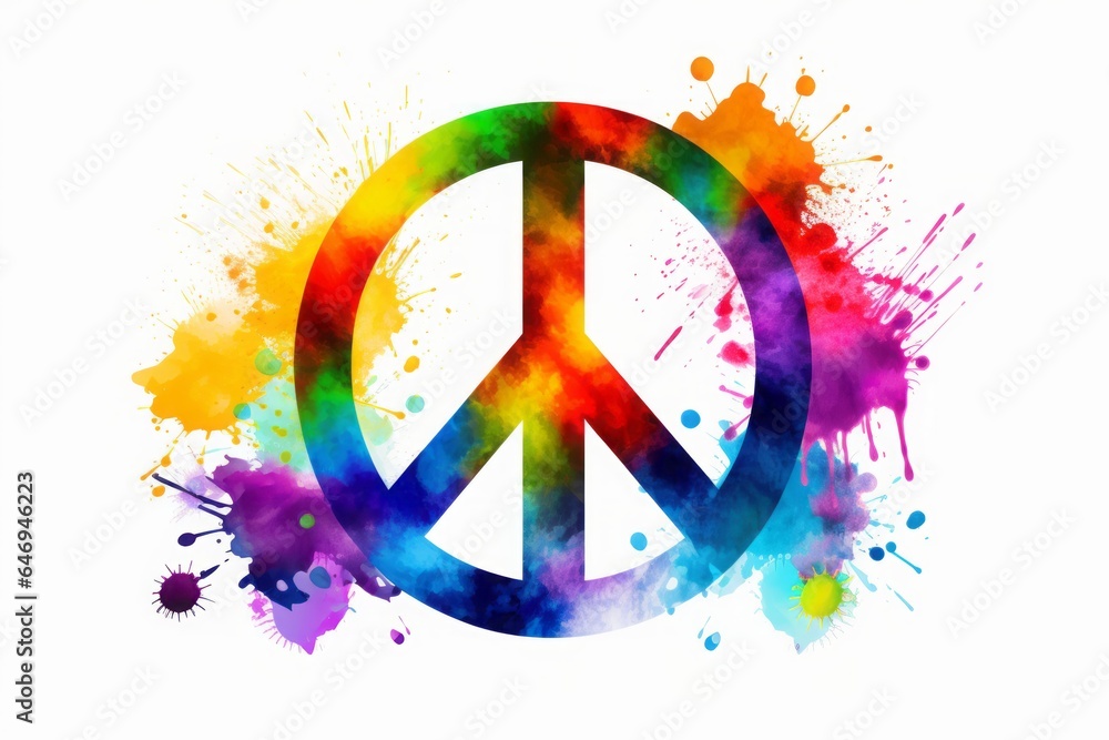 A Peace Sign with Vibrant Rainbow Watercolor Splashes, an Artistic ...
