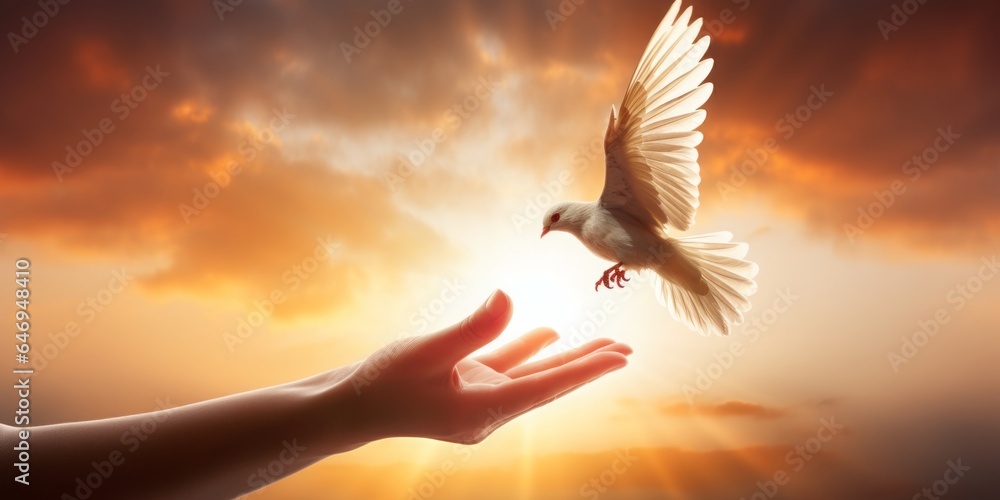 world peace, Womans Uplifted Hand Resembling a White Dove in Flight ...