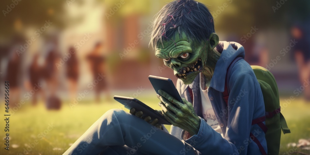 Zombie, Addicted to Smartphone Gaming, Plays a Mobile Game in Front of ...